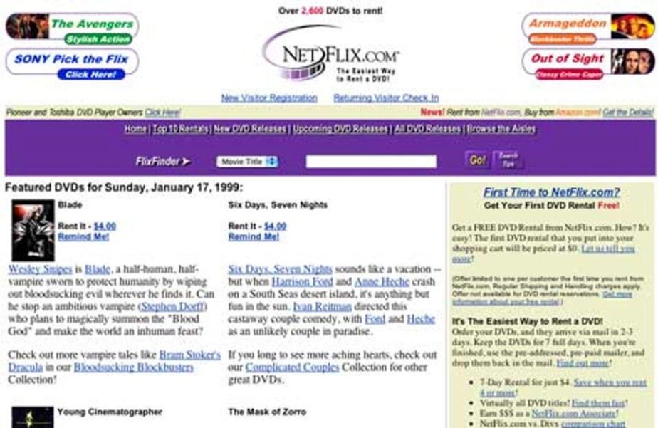 The Netflix website in 1999